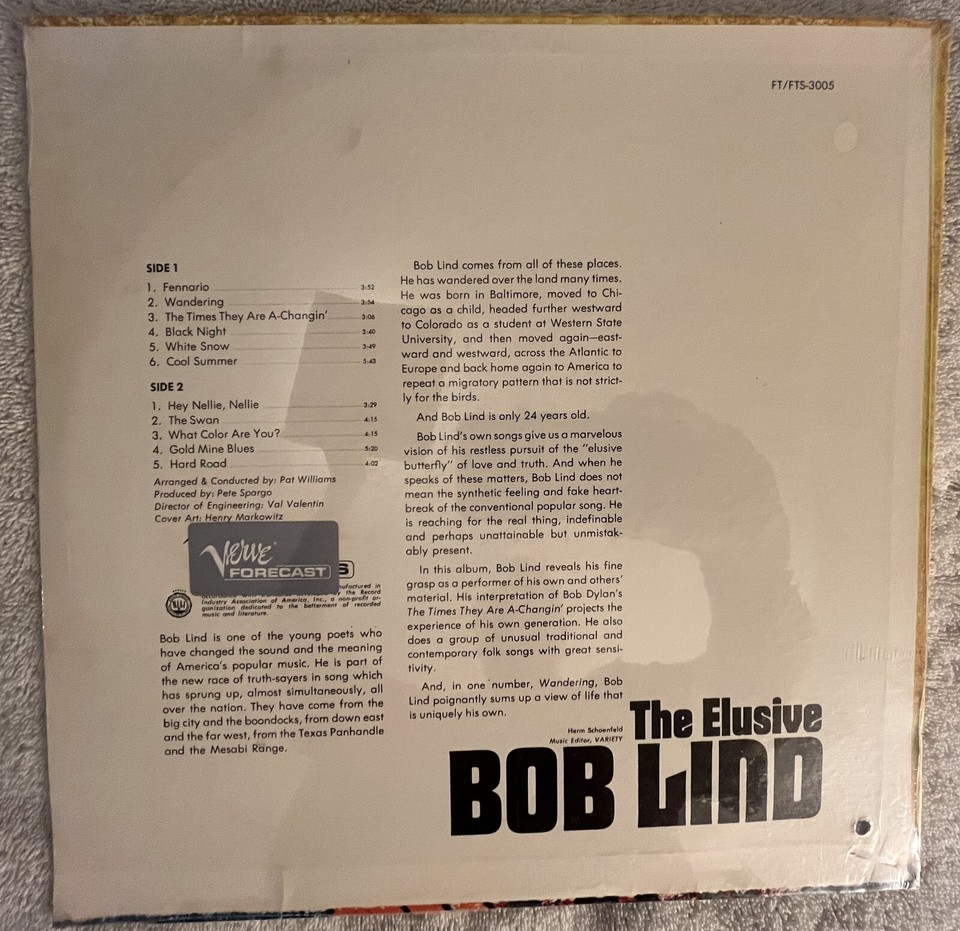 Bob Lind –The Elusive Bob Lind Vinyl LP USA 1966 - NEW SEALED [FREE ...