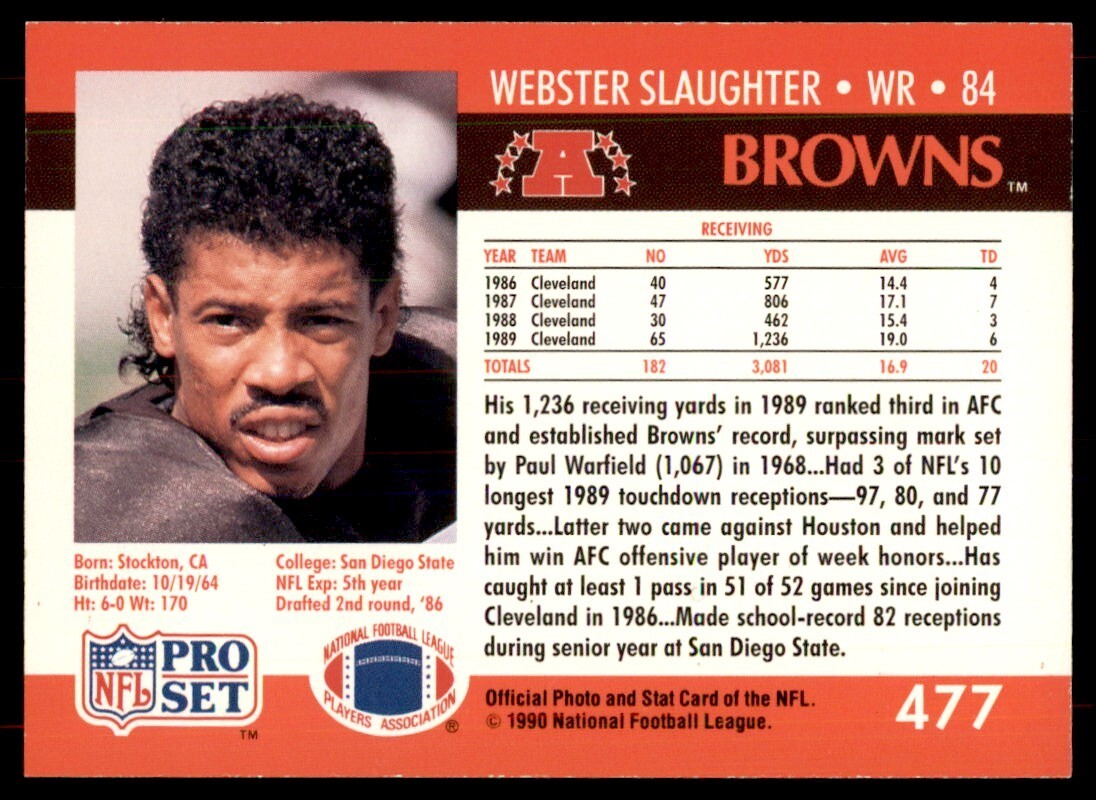 1989 Pro Set Webster Slaughter Cleveland Browns #84 | eBay