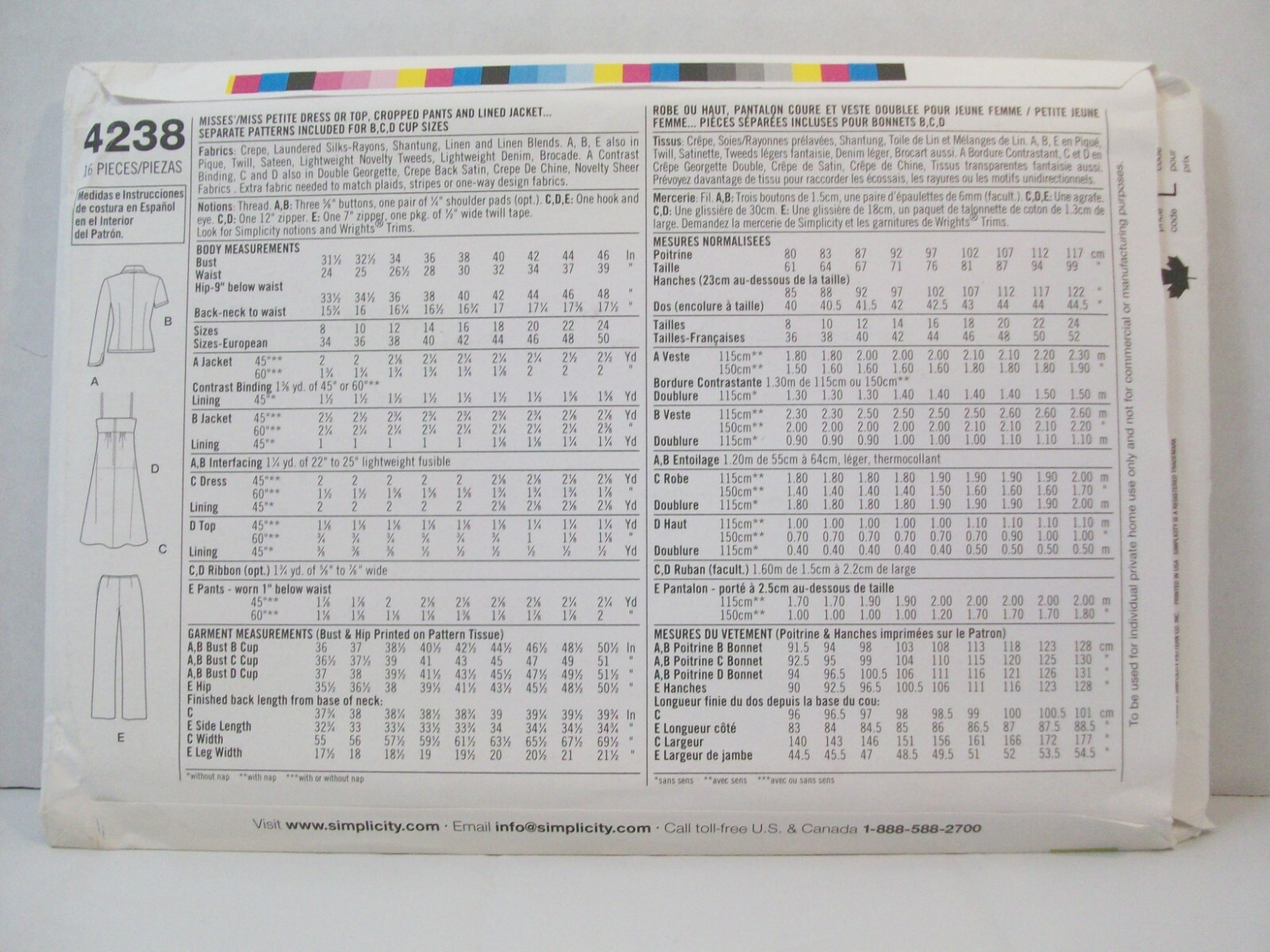 Simplicity Pattern 4238 Miss Size 8-16 Dress Top Cropped Pants Lined ...