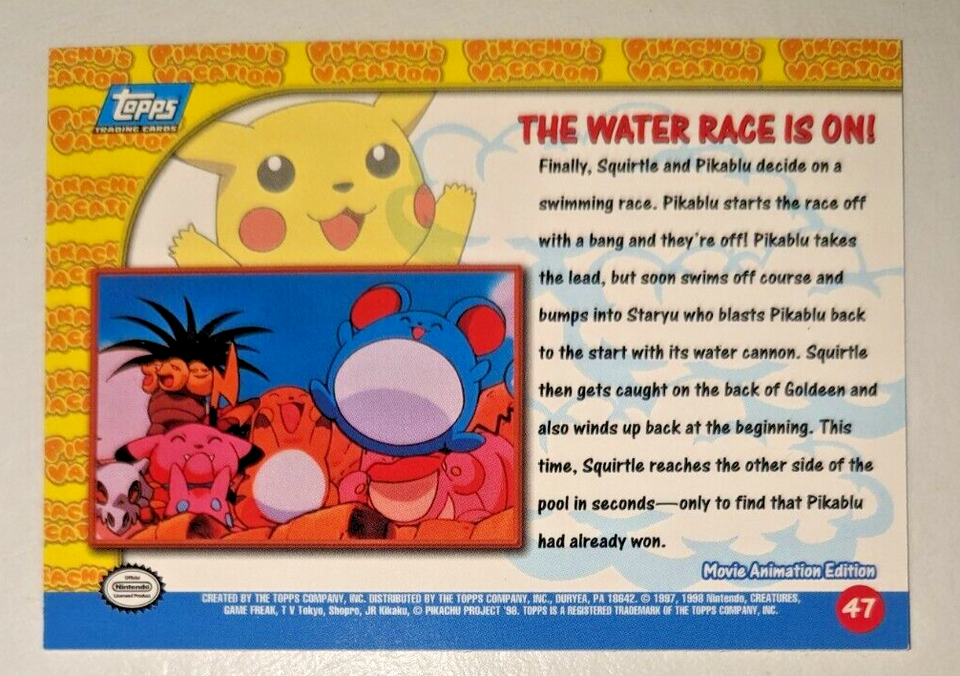Pokémon Pikachu’s Vacation Card, Topps #47 The Water Race Is On ...