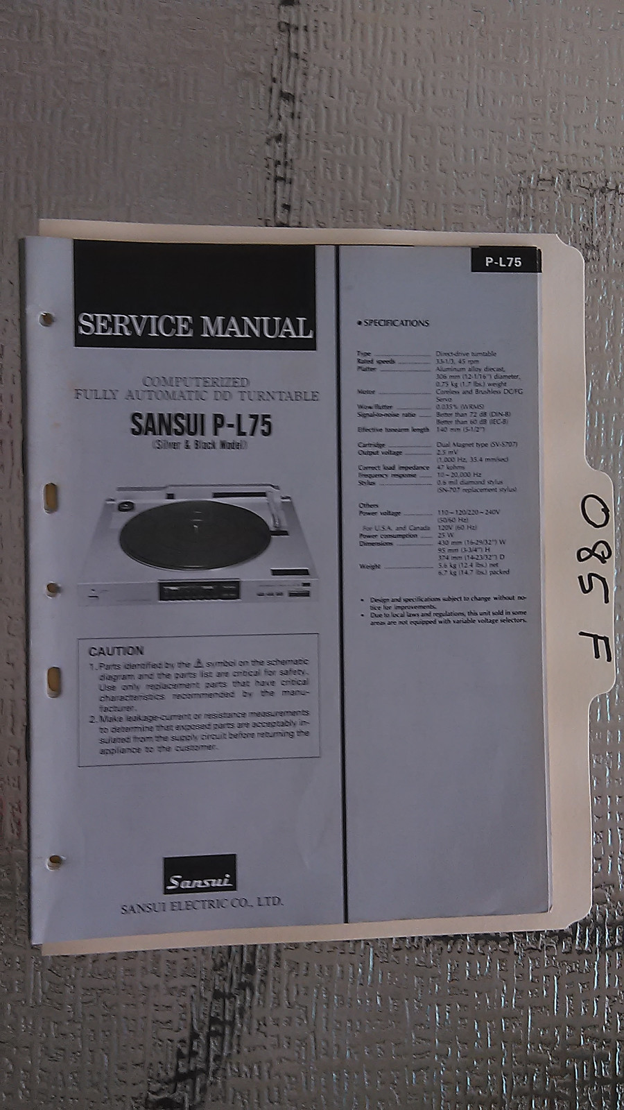 Sansui p-l75 service manual original repair book stereo turntable ...