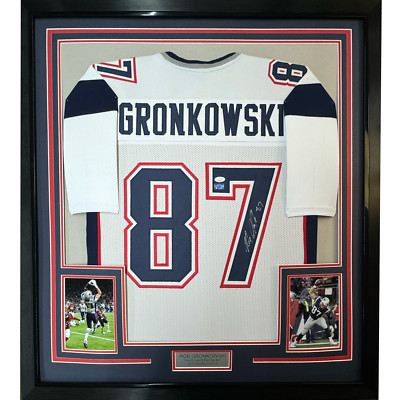 FRAMED Autographed/Signed ROB GRONKOWSKI 33x42 New England White Jersey ...