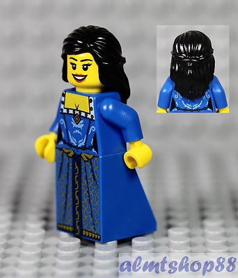 LEGO - Female Minifigure w/ Blue Gold Dress & Black Braided Hair ...