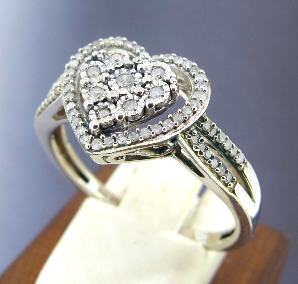 925 Sterling Silver Real Diamonds Heart Shape Ring Size 10 | eBay