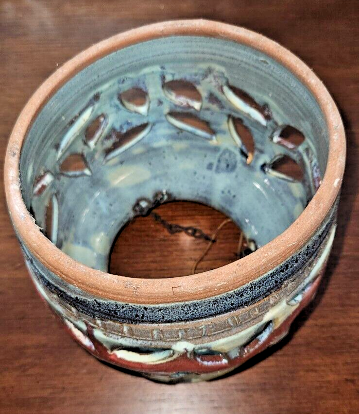 Hanging Artisan Pottery Lantern Glazed Blue Red Ceramic Handmade (read ...