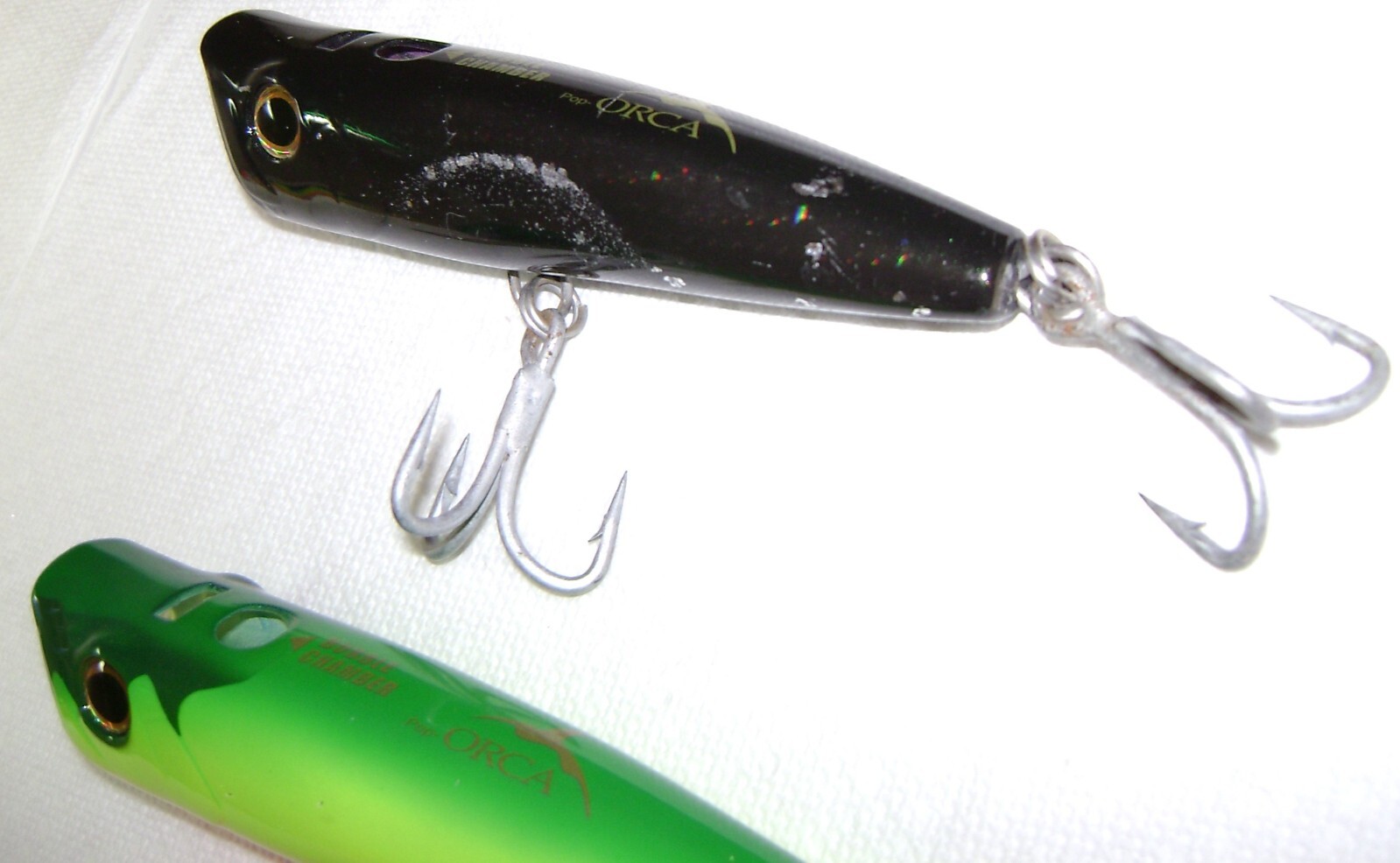 2 SHIMANO POP ORCA LURES 120mm BLACK GREEN CHARTREUSE COLORS 1.8 OUNCES ...