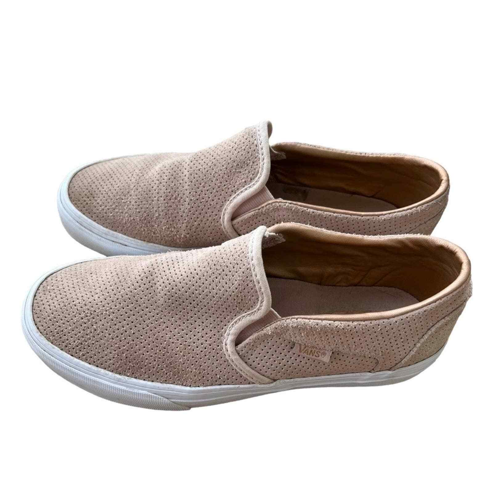 Vans women’s light pink suede perforated slip on Ashe… - Gem