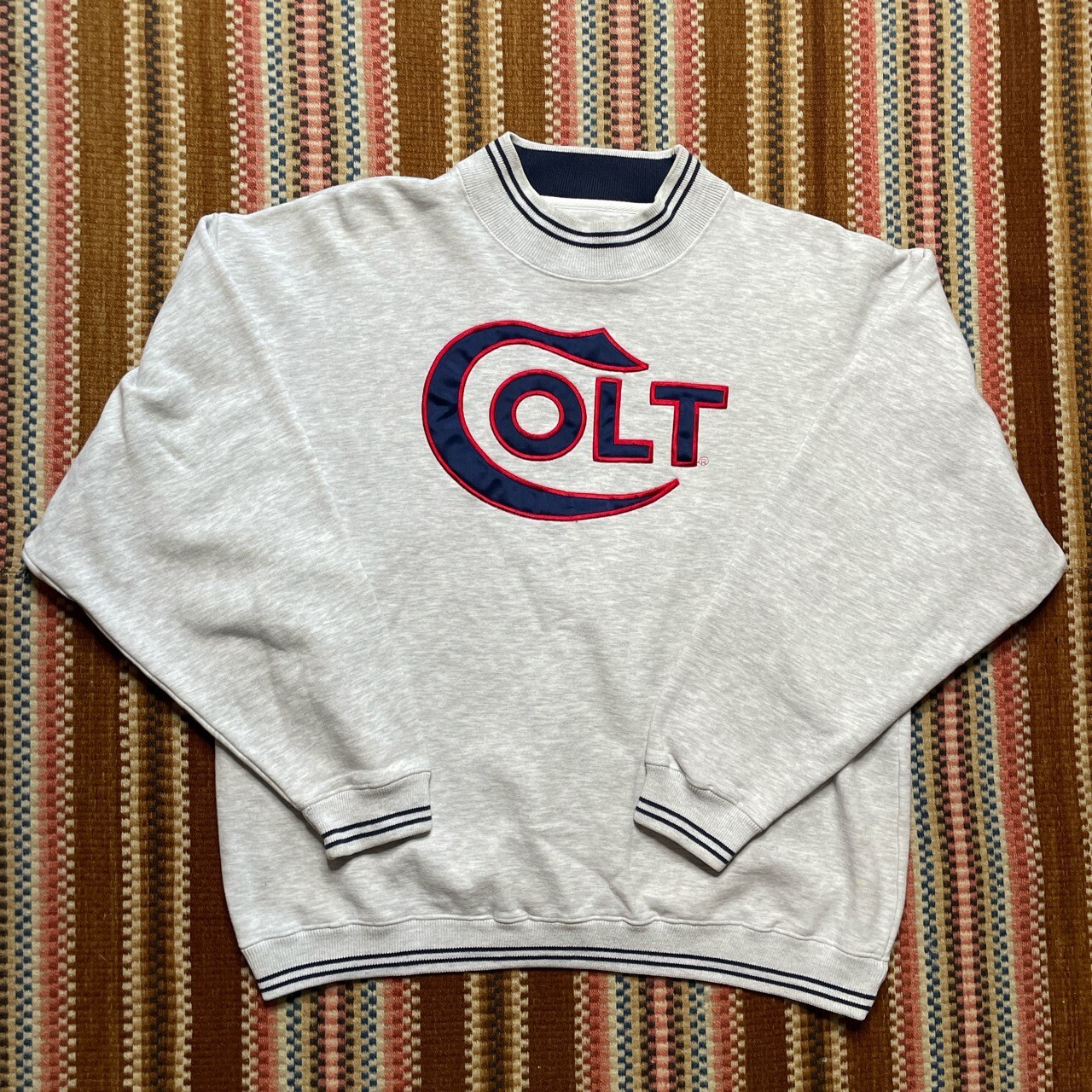 Vintage 90s Colt Logo Gun Embroidered Gray Sweatshirt… - Gem