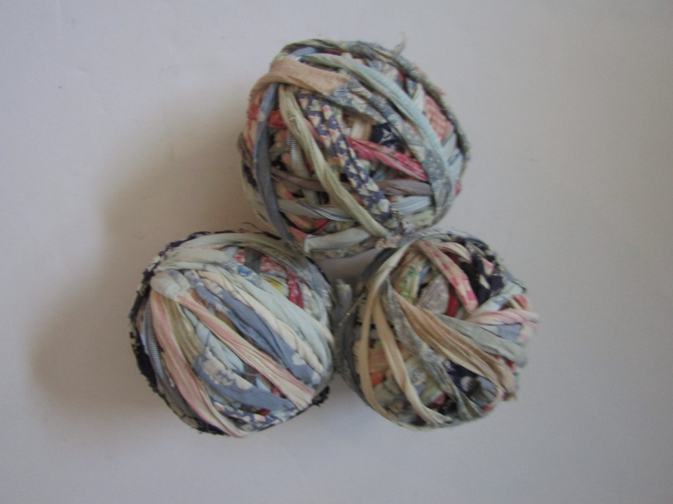Vintage Feed sack FeedSack Three Rag Rug Balls Made from Strips of ...