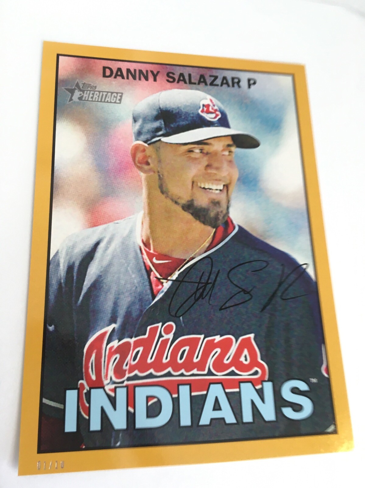 2016 Topps Heritage Jumbo 5x7 Danny Salazar Indians 403 #'d 01/10 Gold ...