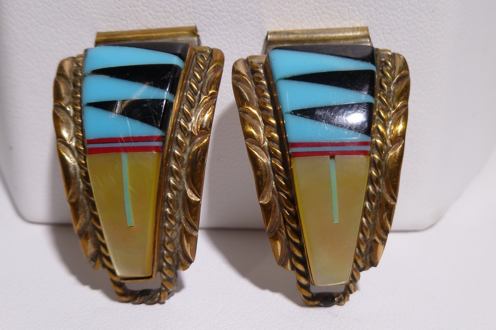 Navajo Wayne Etsitty Inlay Sterling Silver Watch Tips Mother Of Pearl ...