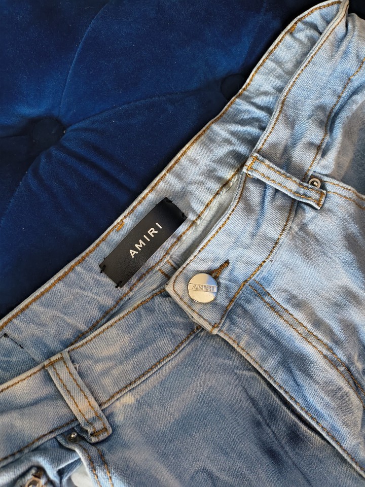 AMIRI Light Blue Distressed Star Logo Cotton Denim Men's Jeans | eBay