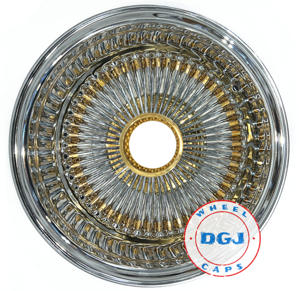 14x7 Zenith Style Lowrider Wire Wheels 100 Spoke Gold Nipples, Hub ...