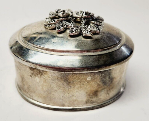 Vintage Heavy Silver Metal Small Trinket Box w Hinged Lid Velvet Lined ...