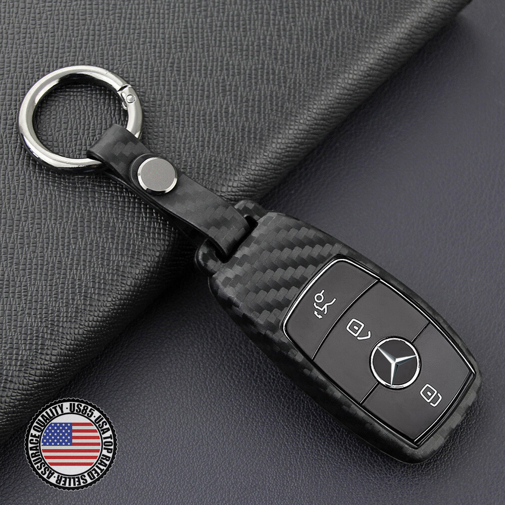 Carbon Fiber Style For New Mercedes Remote Key Fob Case Shell Keychain ...