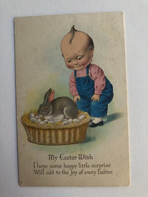 1915 Kewpie with Easter Bunny Laying Eggs- My Easter Wish | eBay