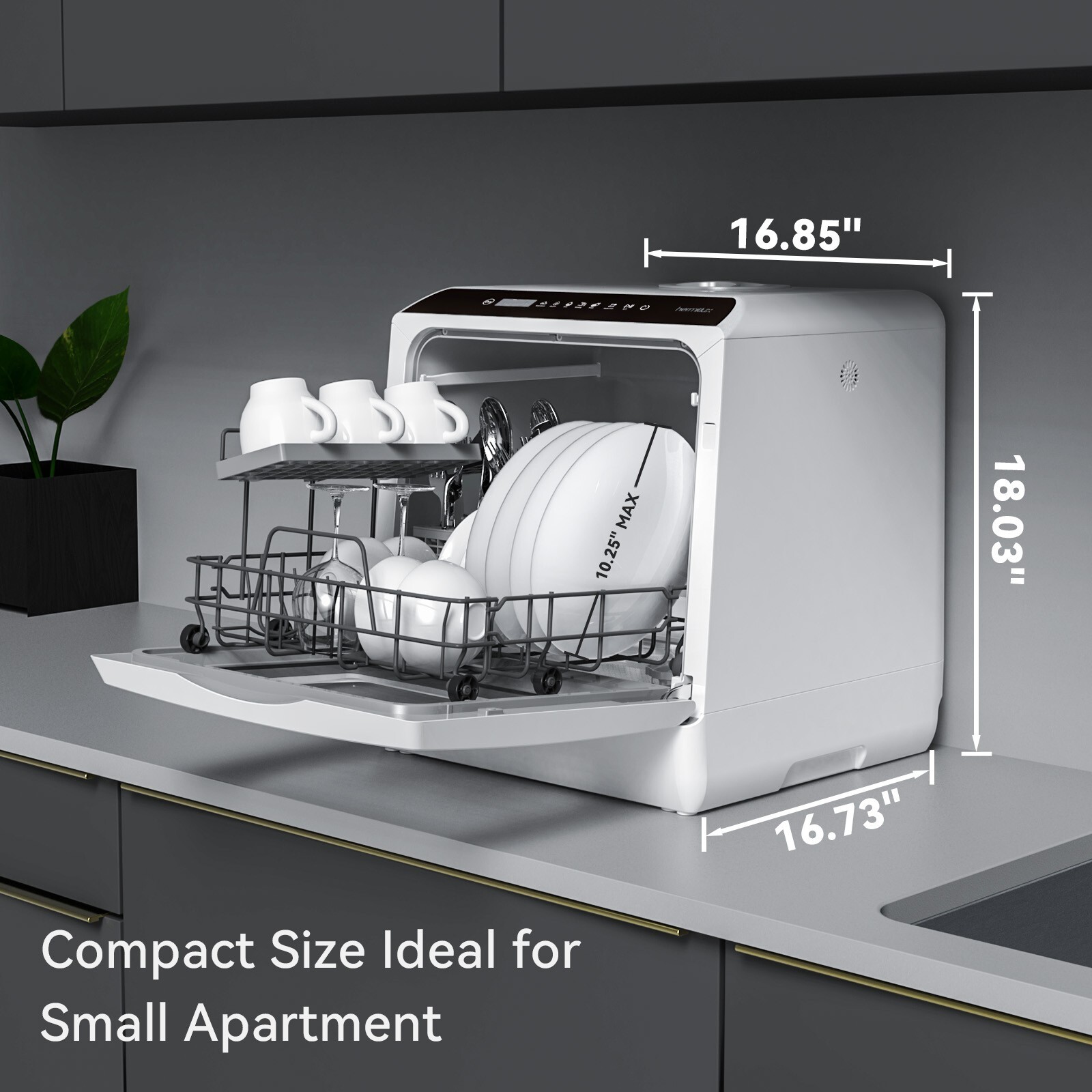 Hermitlux Countertop Dishwasher, 5 Washing Programs, 5-Liter Built-in ...