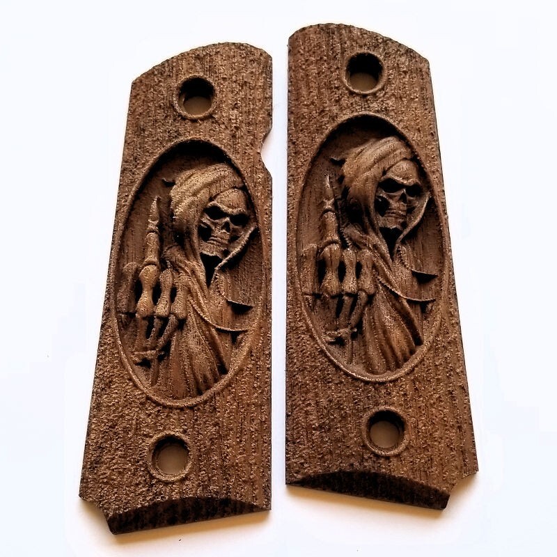 1911 full size custom engraved wood grips Grim Reaper Flip Skull | eBay
