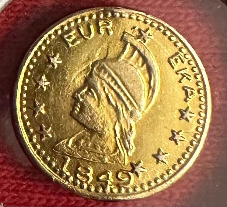 1849 **RARE** CALIFORNIA GOLD TOKEN - MINERVA - IN DISPLAY HOLDER ...