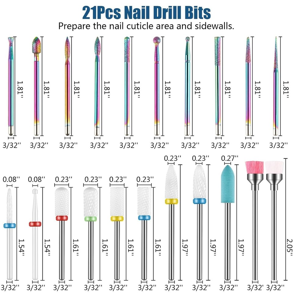 12x Cuticle Clean Drill Diamond Nail Ball Bits for Russian Manicure ...