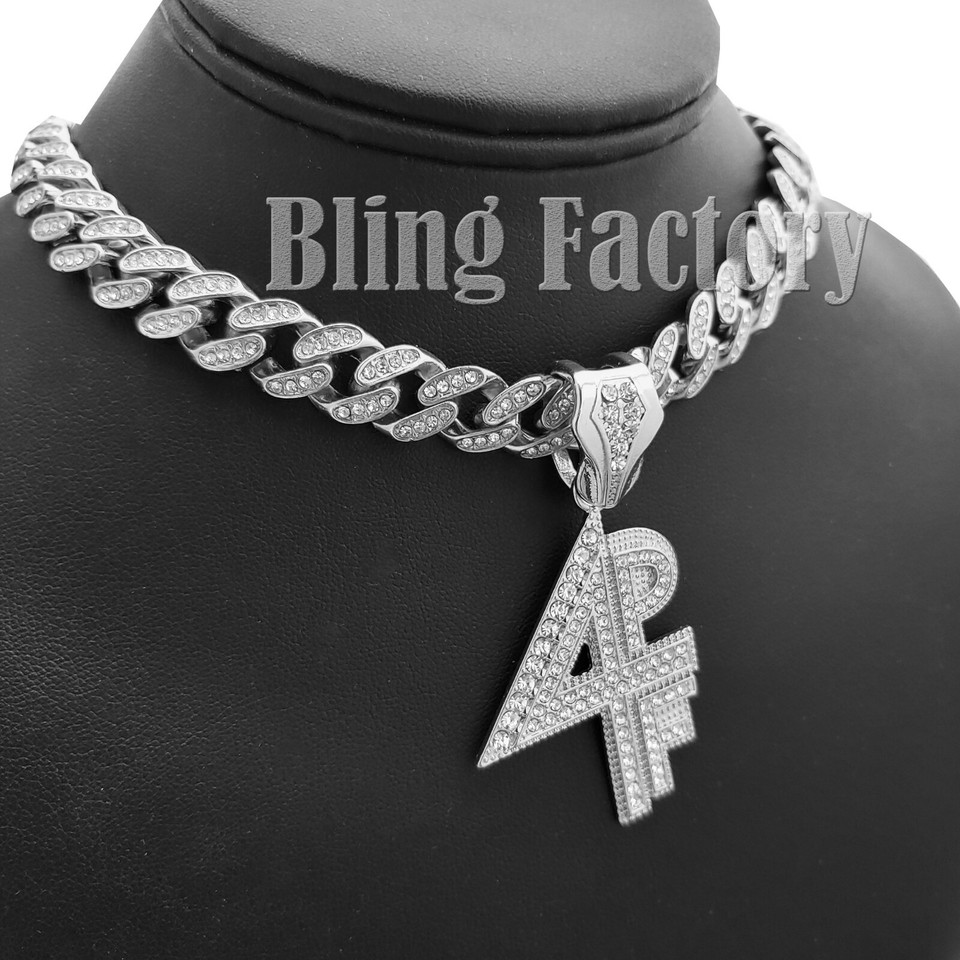 Silver PT Lil Baby 4PF Pendant Iced Box Lock Cuban Choker Chain Hip Hop ...