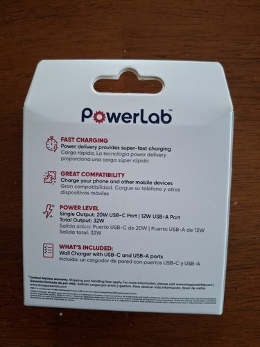 Wall Charger with Power Delivery USB-C USB-A Ports 32 Watt PowerLab ...