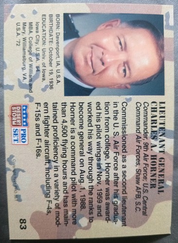 Lieutenant General Charles A. Horner - 1991 Pro Set Desert Storm #83 ...