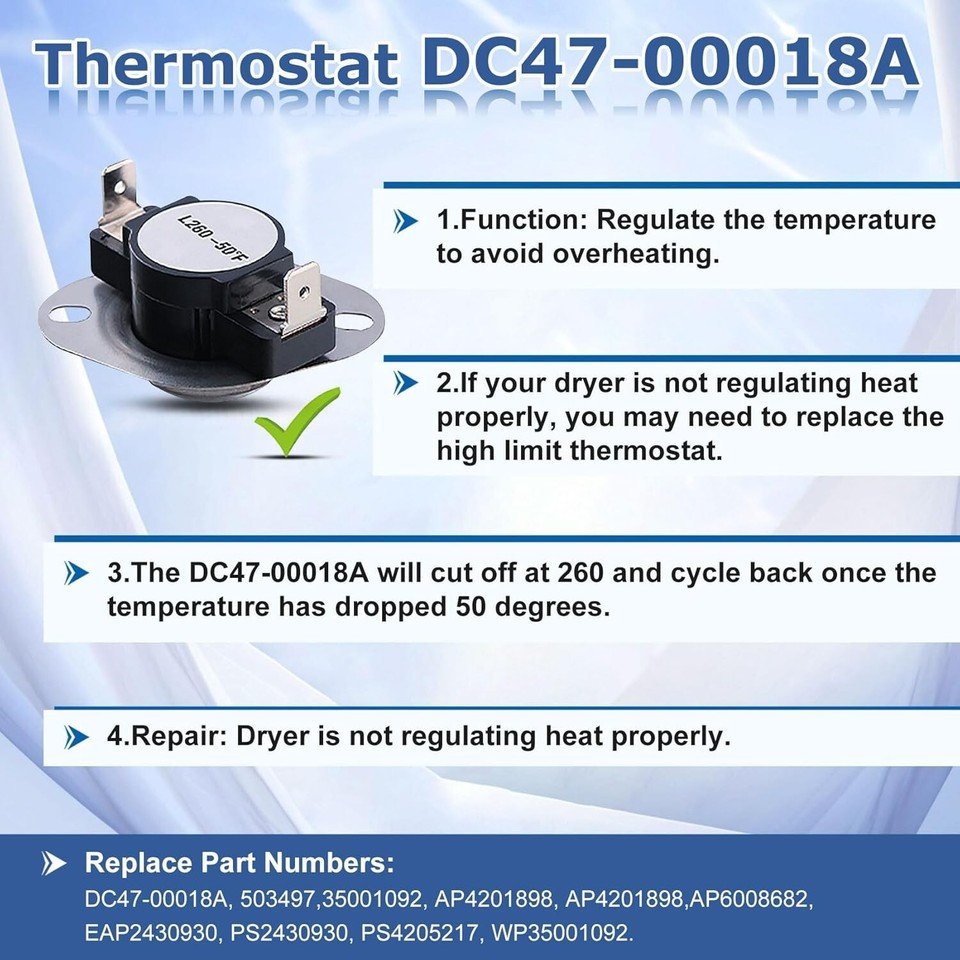 3387134 Dryer Thermostat 3977393,3392519,3977767 Thermal Fuse Kit for ...
