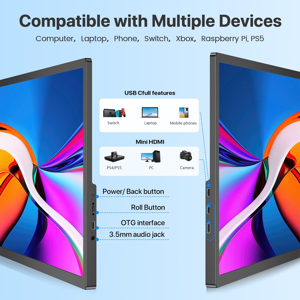 Portable Monitor 17 Inch 1920 * 1200 Full HD USB C Laptop Monitor HDMI ...