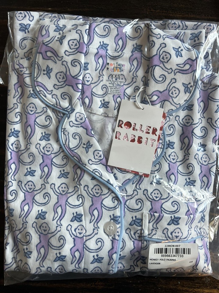 Roberta Roller Rabbit Purple monkey polo pajamas size XXS | eBay