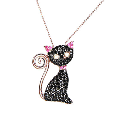 SULTAN COLLECTION Sterling Silver Black Cubic Zirconia Cat Necklace ...