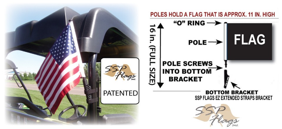HANDICAP Flag w/ SSP Flags EZ On EXTENDED STRAPS Bracket for Wide Bar ...