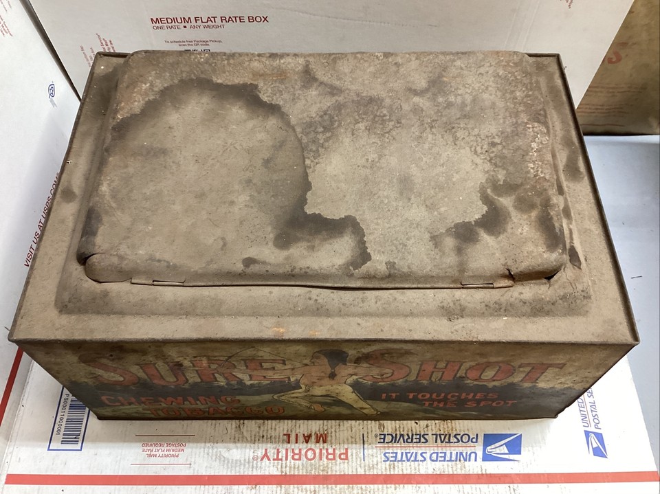 Antique Sure Shot Tin Tobacco advertising Cigar Humidor Primitive ...