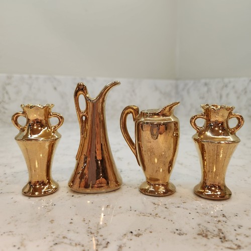 VTG Miniature Gold Vases Pitchers Urns Porcelain Set of 4 Japan 2 1/2 ...