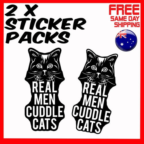 2 x Stickers - Real Men Cuddle Cats - Car Window Bumper Laptop Funny Sticker | eBay Australia