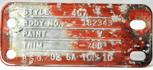 Chevrolet Cowl / Trim Tag 1962 Chevy Nova 400 Convertible Canada | eBay