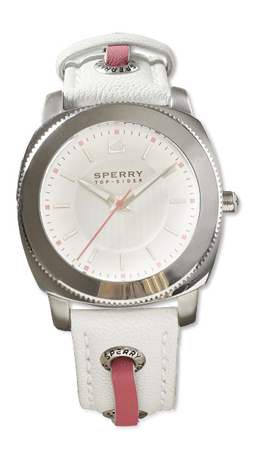 Sperry Womens Summerlin Silver Dial White and Pink Leather Strap Watch ...