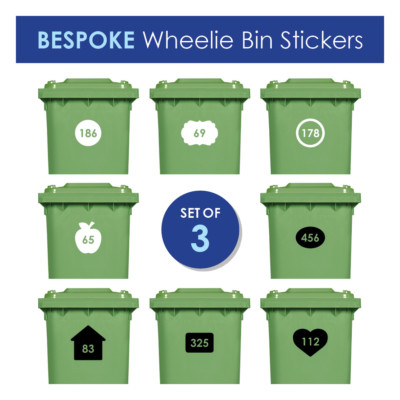 3 x Wheelie Bin Number Stickers Custom Dustbin House Graphic Adhesive ...