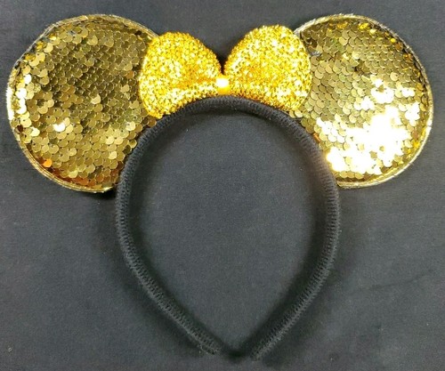 Disney Parks Yellow Gold Sequins Minnie Mouse Ears Headband Land World ...