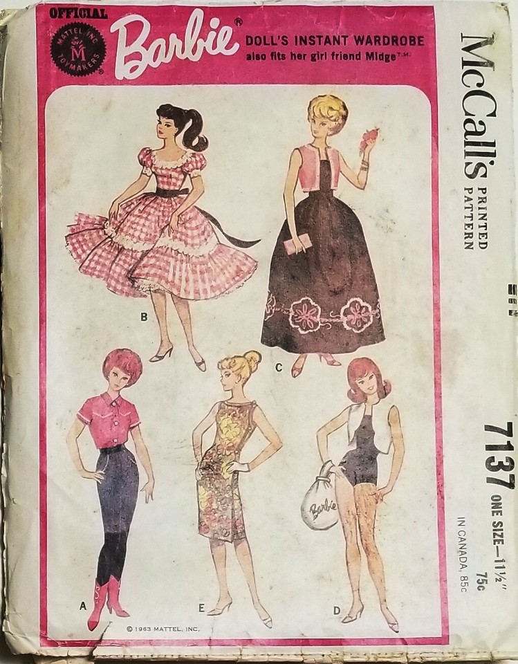 McCalls Sewing Patterns Barbie Doll Clothes 11 1/2" Variety 147 to ...