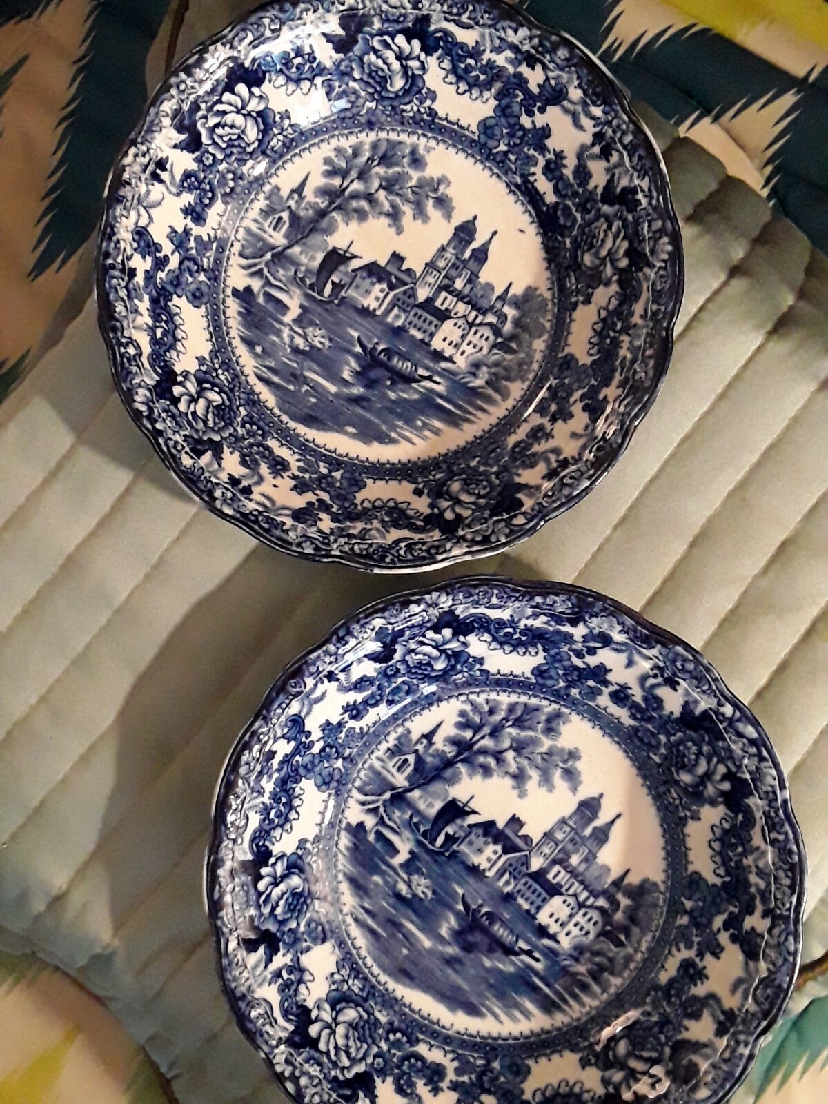 2 COLONIAL POTTERY STOKES ENGLAND FLOW BLUE TOGO PATTERN SOUP PLATES | eBay