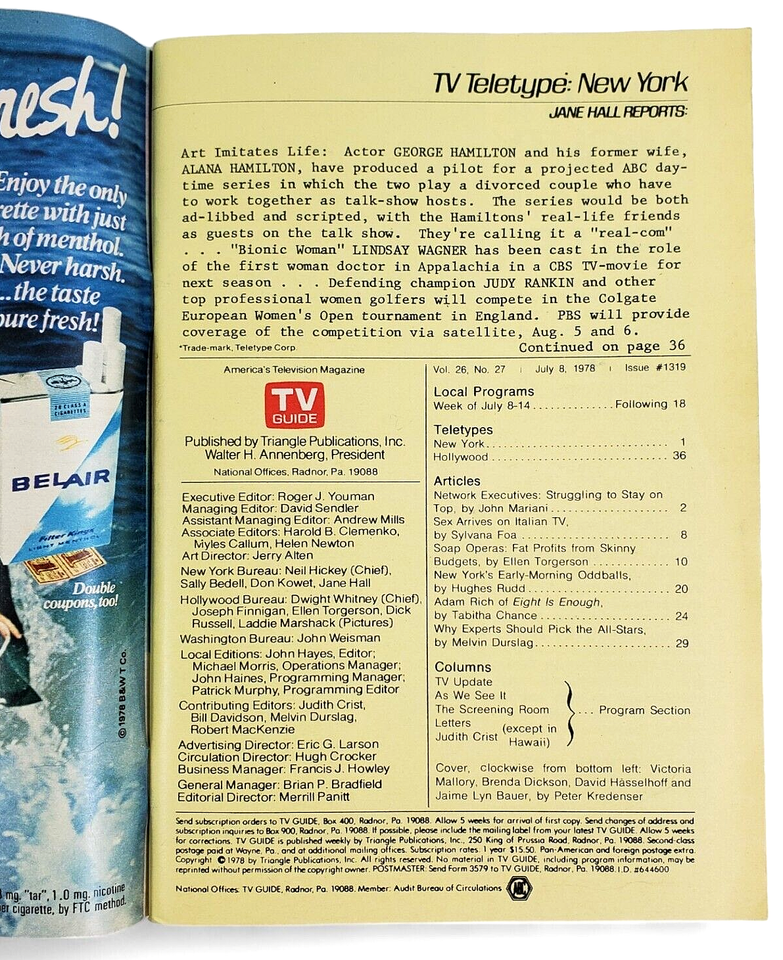 1978 TV Guide July 8-14 Young And Restless David Hasselhoff Adam Rich 8 ...