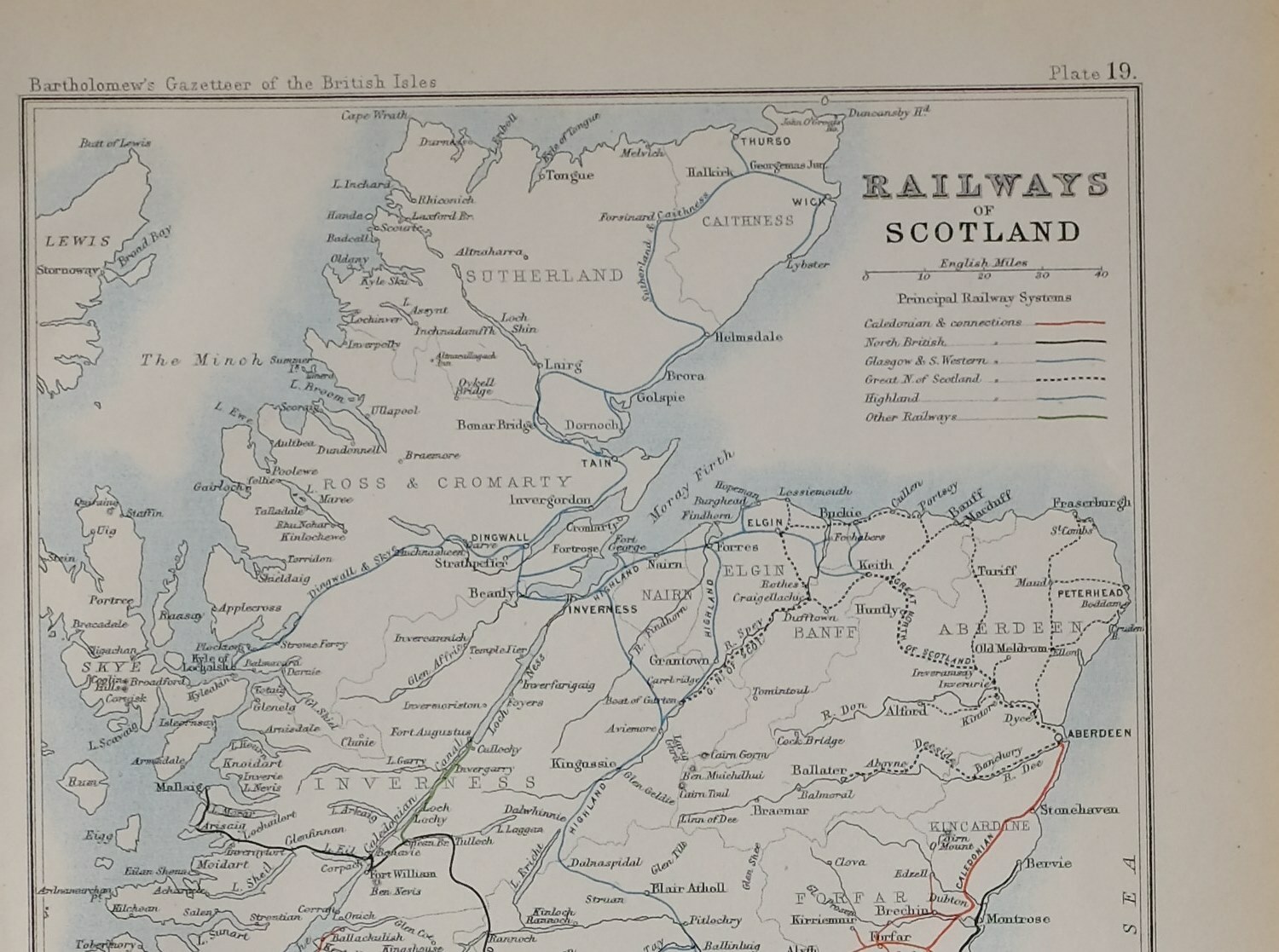 1901 CENSUS MAP SCOTLAND RAILWAYS CALEDONIAN NORTH BRITISH HIGHLAND ...