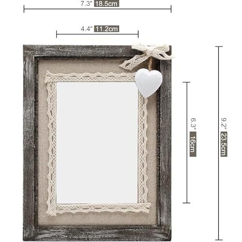 Picture Frame with White Heart Wood Rustic Distressed Frames 5x7 Single ...