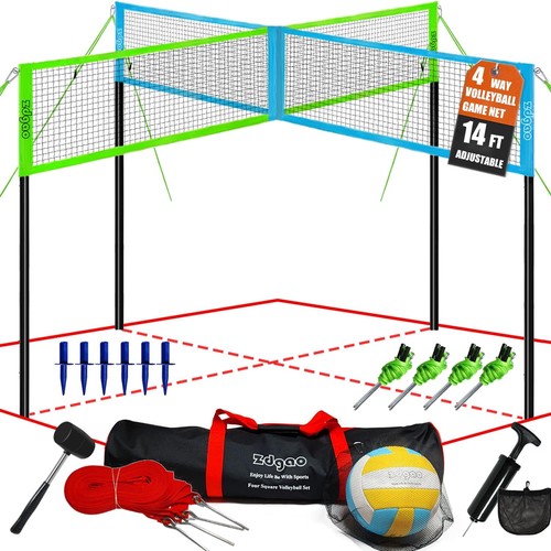 Four Way Volleyball Net 14ft x 14ft Height Adjustable 4 Square ...