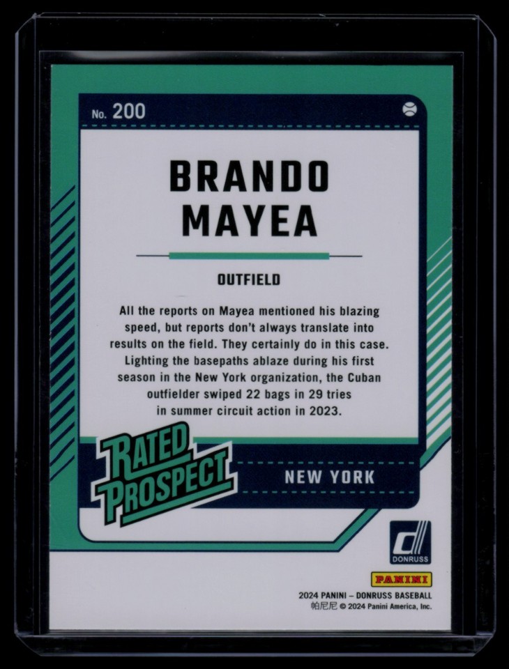 Brando Mayea 2024 Donruss Rated Prospect #200 New York Yankees | eBay
