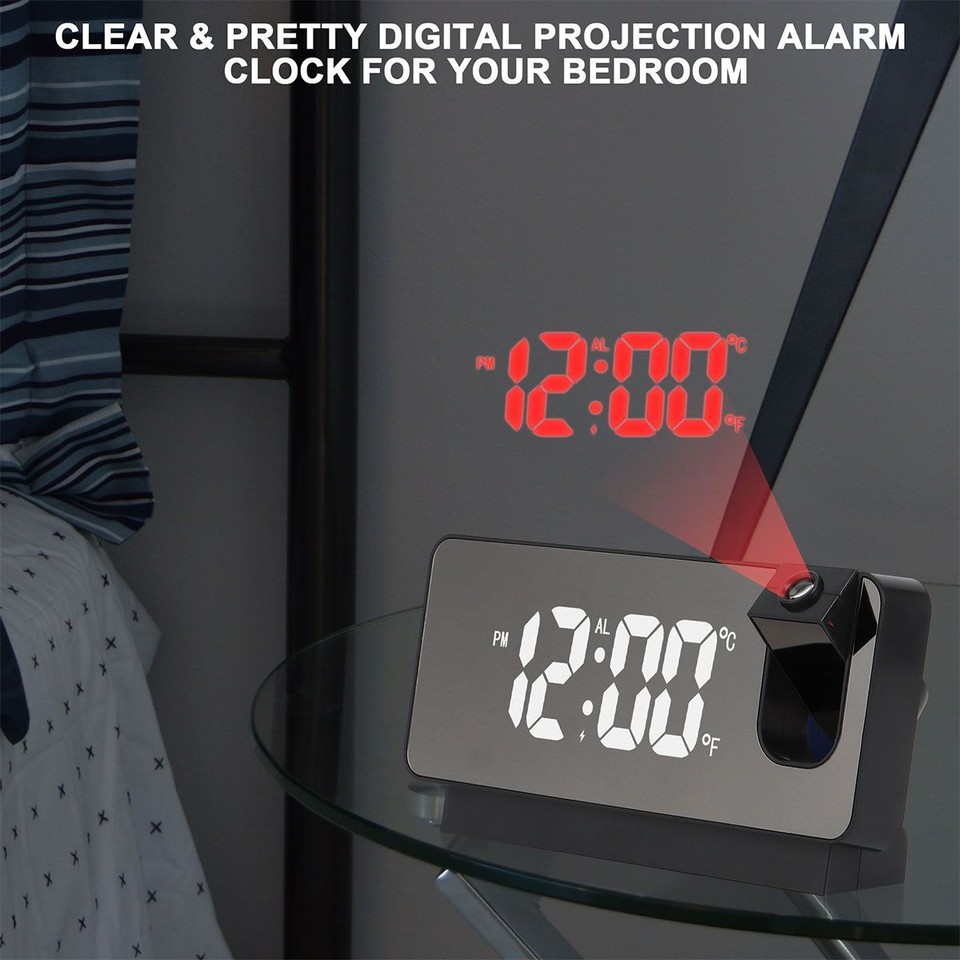 7.3" LED Digital Projector Projection Snooze Dual Alarm Clock Mirror ...