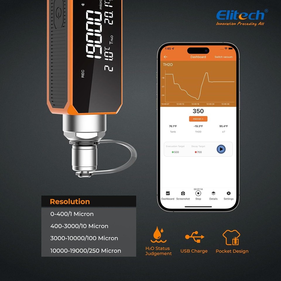 Elitech VGW-Mini Wireless Digital Vacuum Gauge with Adaptor Rechargeable... | eBay