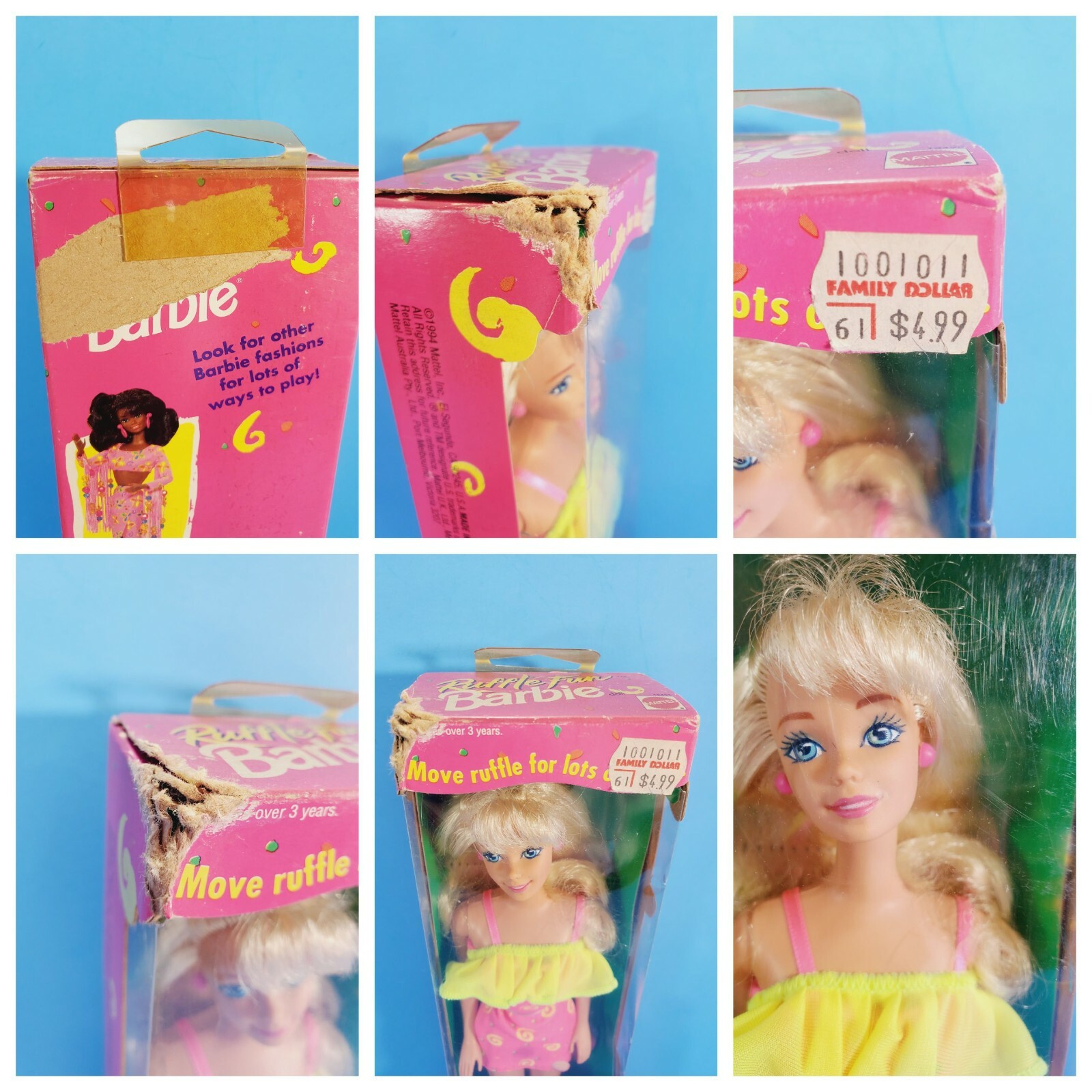 Lot Two (2) NEW Barbie Dolls 1994 Ruffle Fun #12433 & 1996 Flower Fun ...