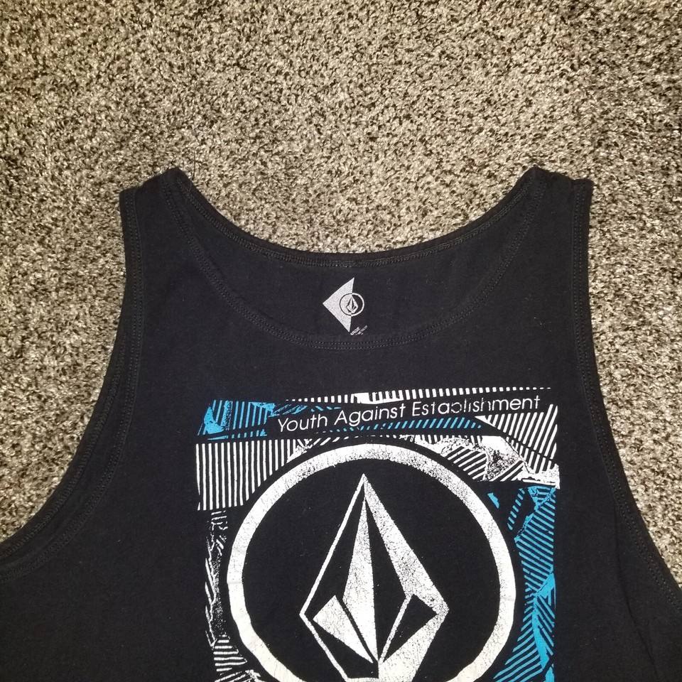 Men's Volcom Tank Top Large Logo Black Muscle shirts Gym Sports ...